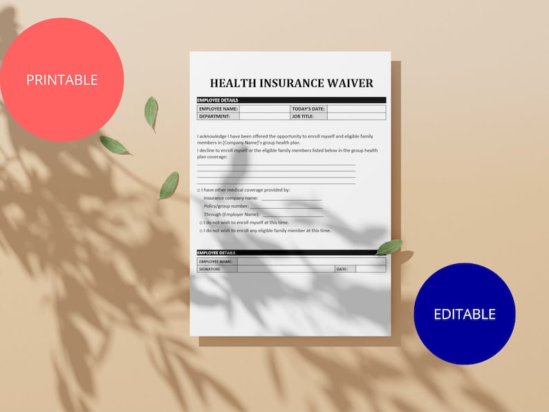 Health Insurance Waiver | Opt-out Form | MS Editable Word Document | HR ...