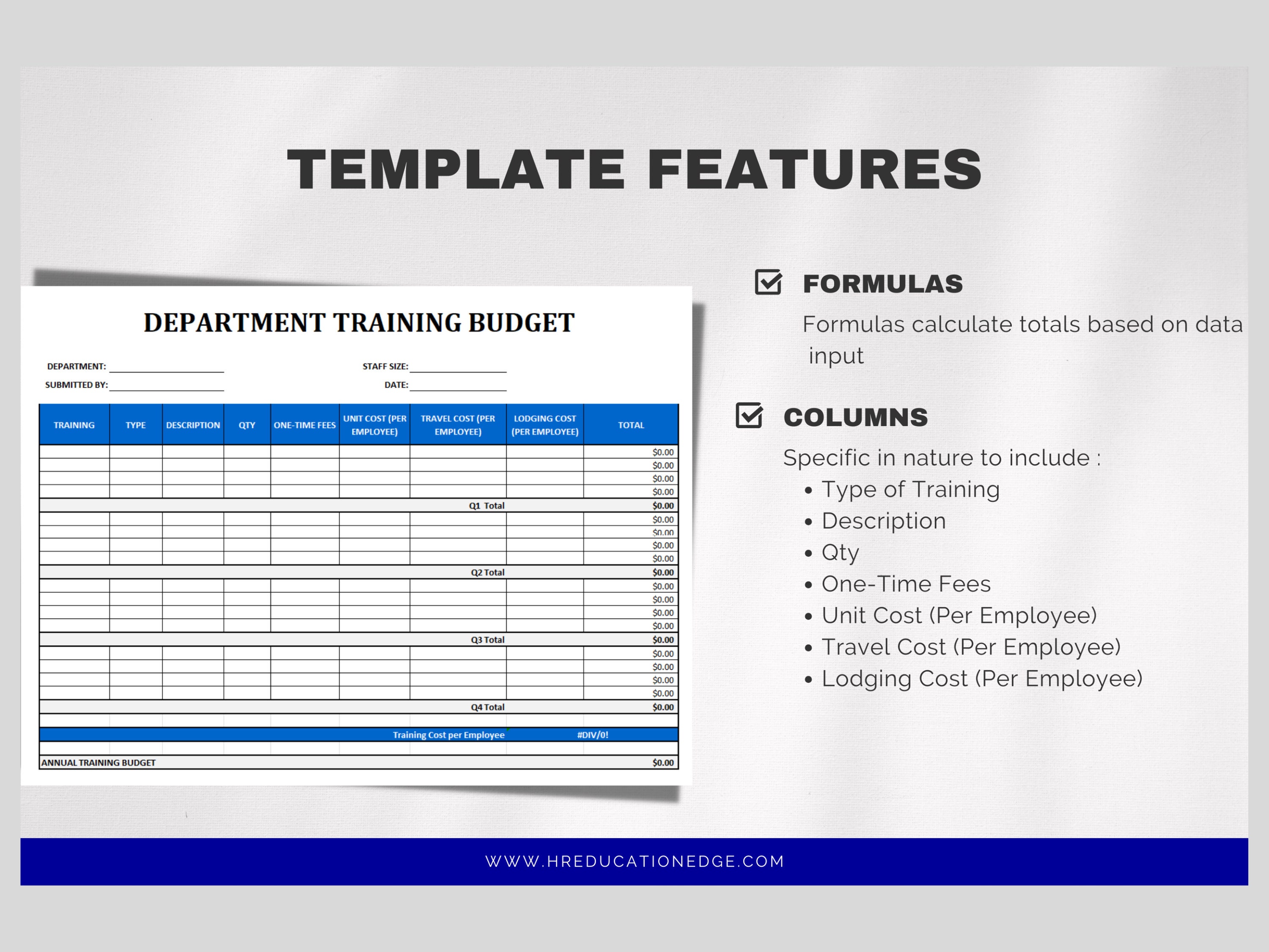 Departmental Training Budget Excel Spreadsheet: HR Template (digital ...