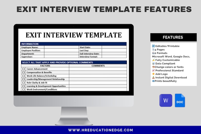 Exit Interview Template: Employee Offboarding Feedback (digital ...