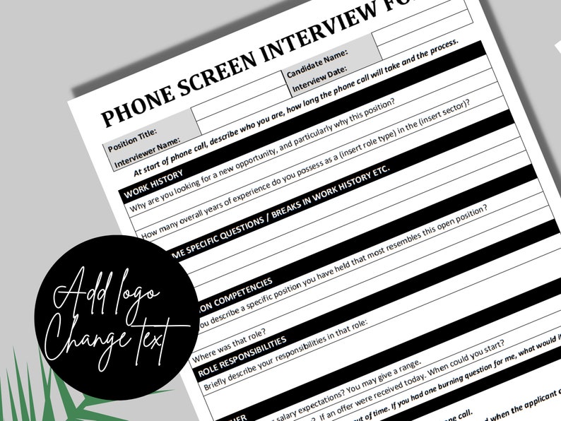 Phone Interview Questions Template: HR Interviewer Script (MS Word) - Etsy