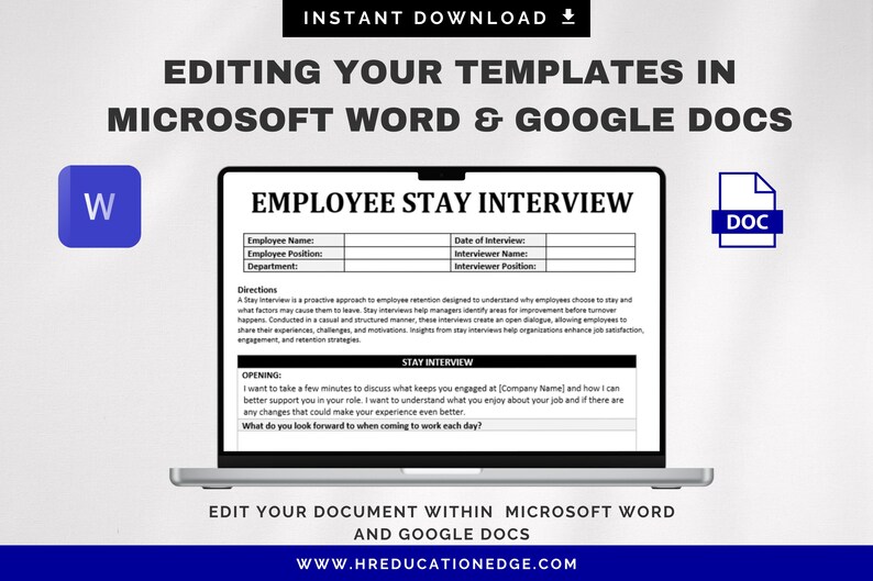Employee Stay Interview Template: HR Staff Feedback Forms (digital ...