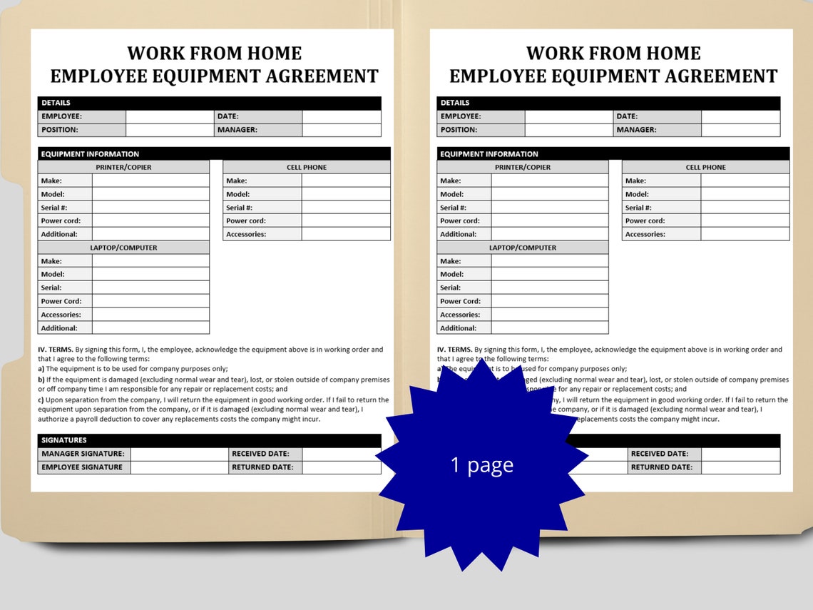 Employee Equipment Agreement Template: Editable HR Form (digital ...