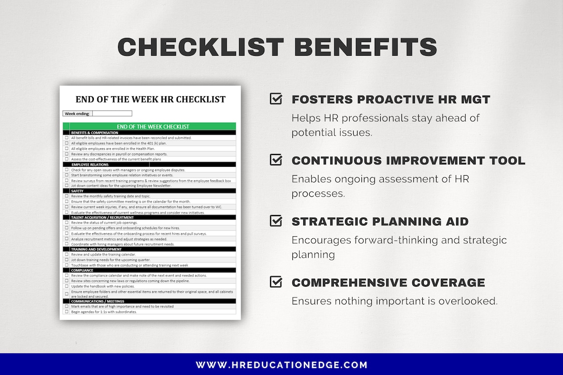 HR Weekly Wrap-up Checklist: Strategic Insights & Tasks (digital ...