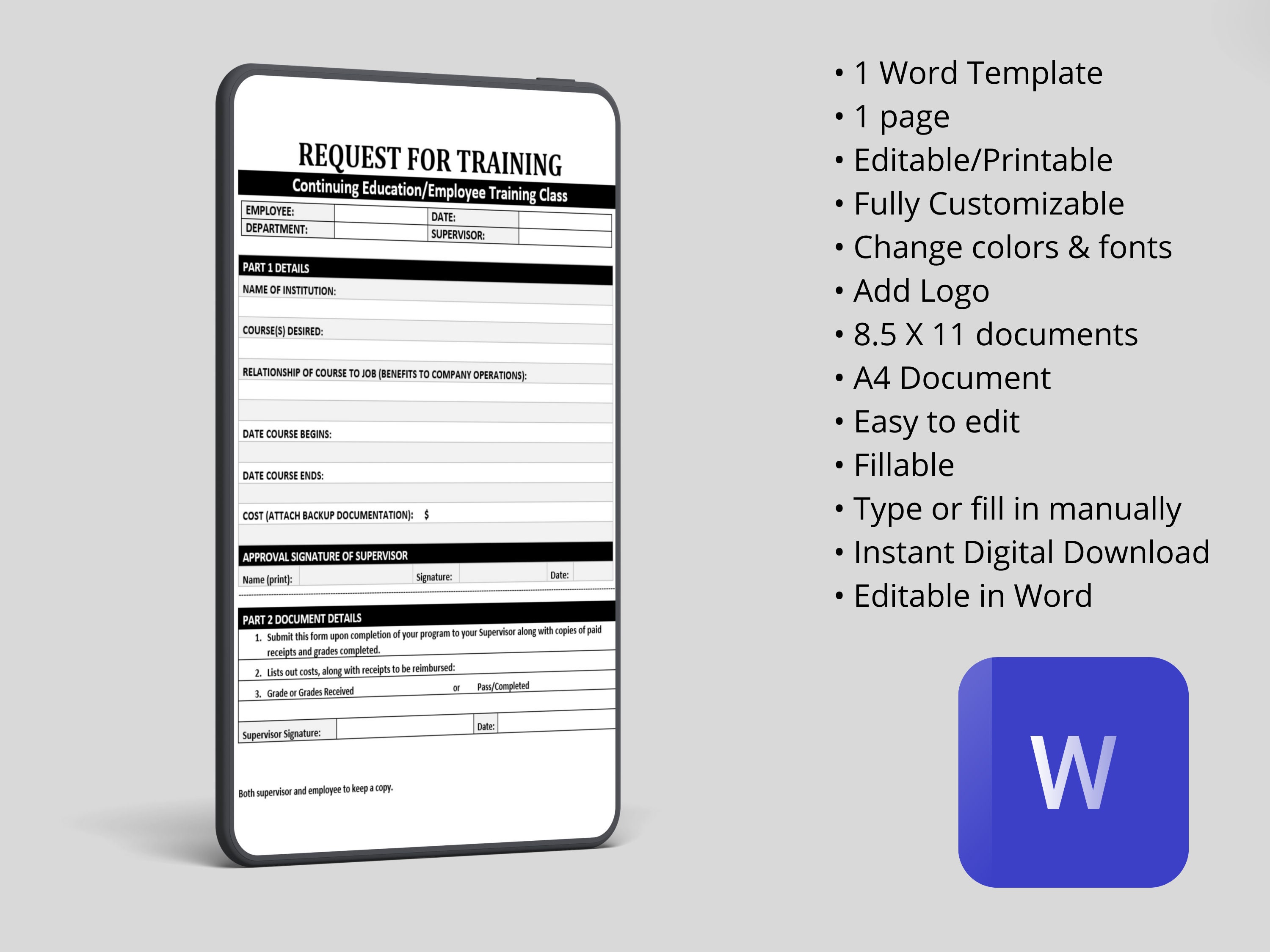 Employee Training Request Template: HR Professional Development ...
