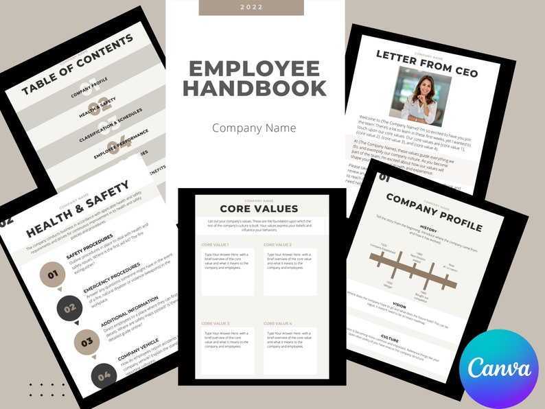 Employee Handbook Template Editable Canva must Know CANVA Template New ...