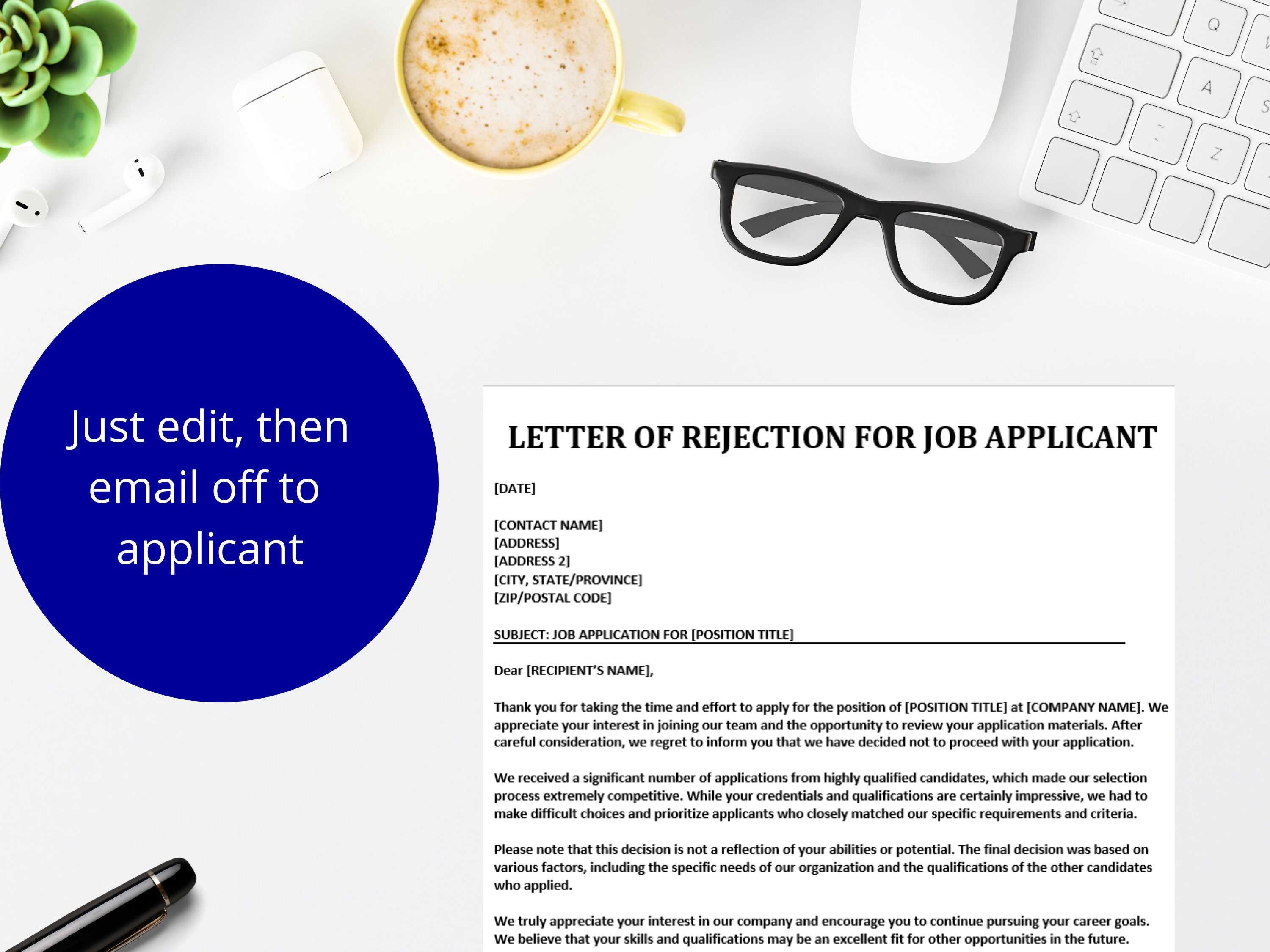Letter of Rejection to Applicant: Applicant Email, Editable HR Template ...