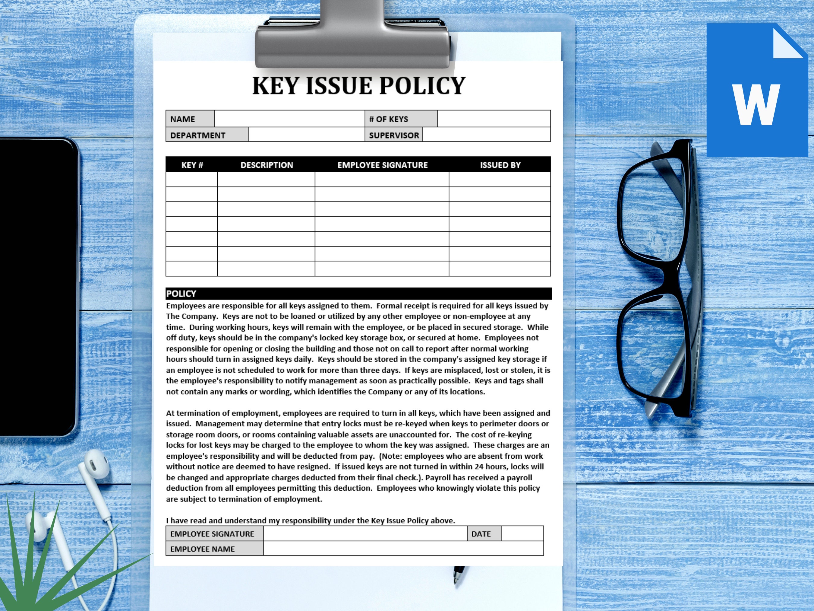 Key Issue Policy Editable HR Form HR Template Human Resource Form ...