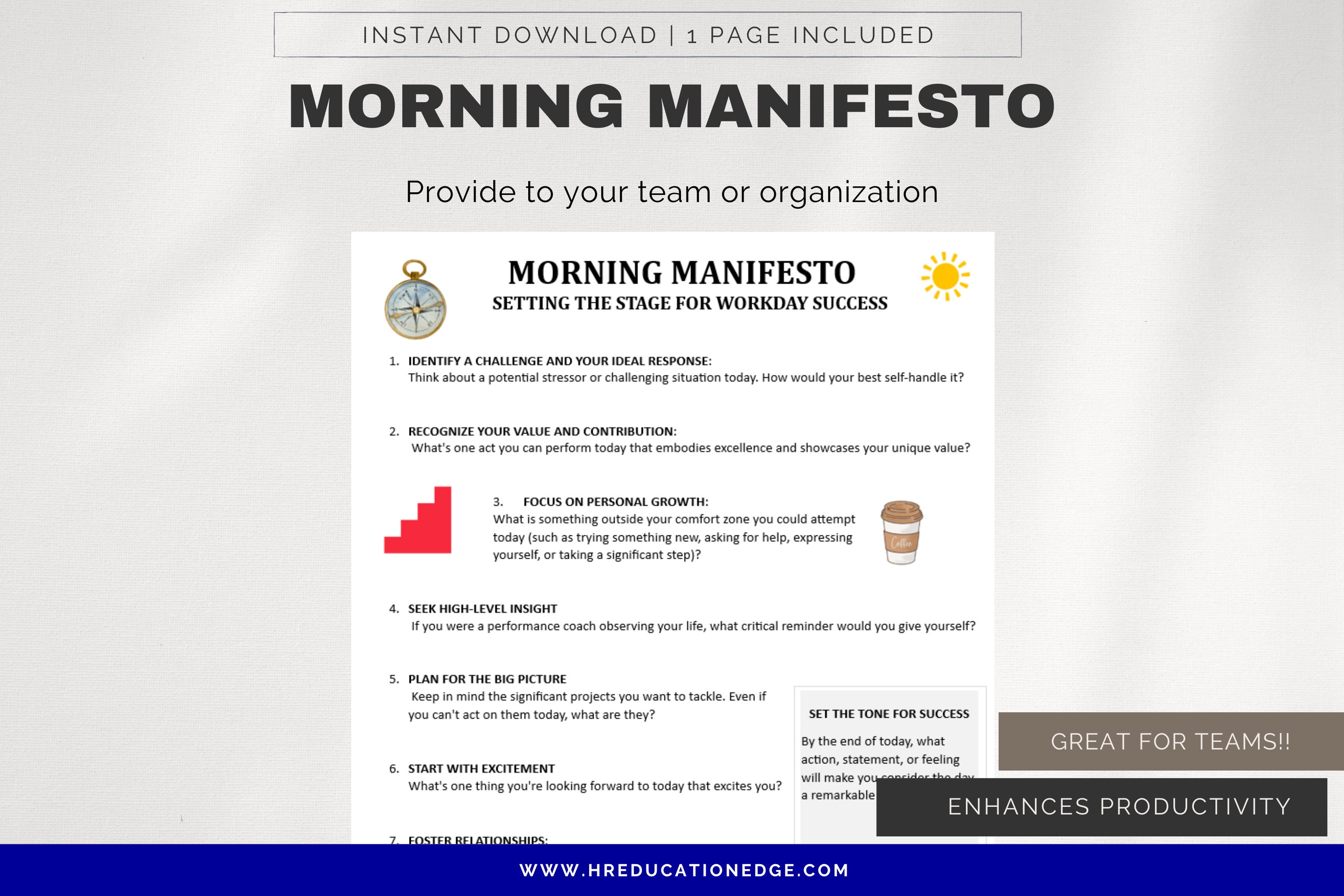 Employee Morning Manifesto Template: Daily Goal Setting (digital ...