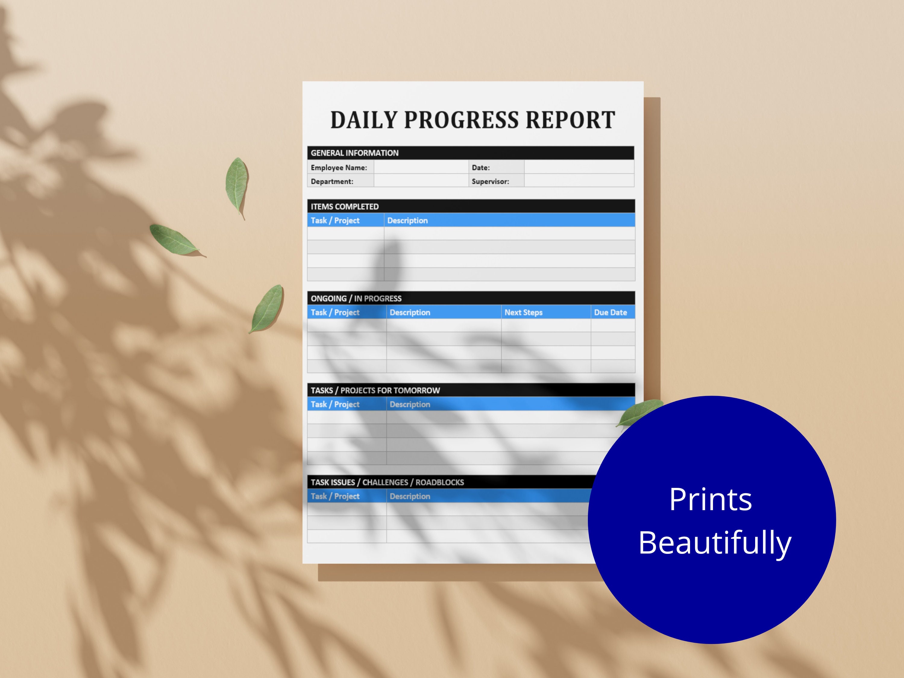 Employee Daily/weekly Progress Report Template (digital Download) - Etsy