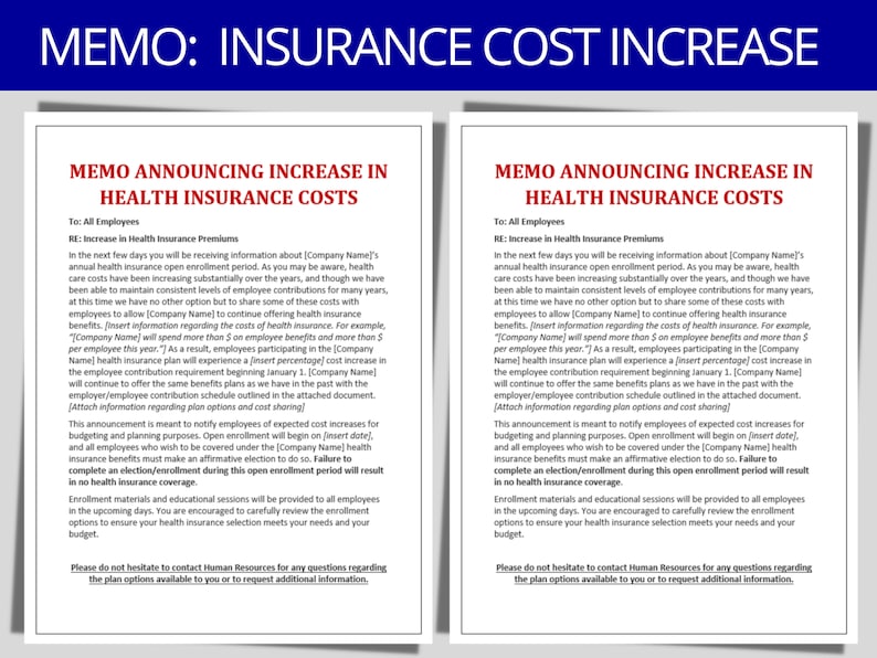 Memo: Announcing Health Insurance Cost Increase | HR Communication ...