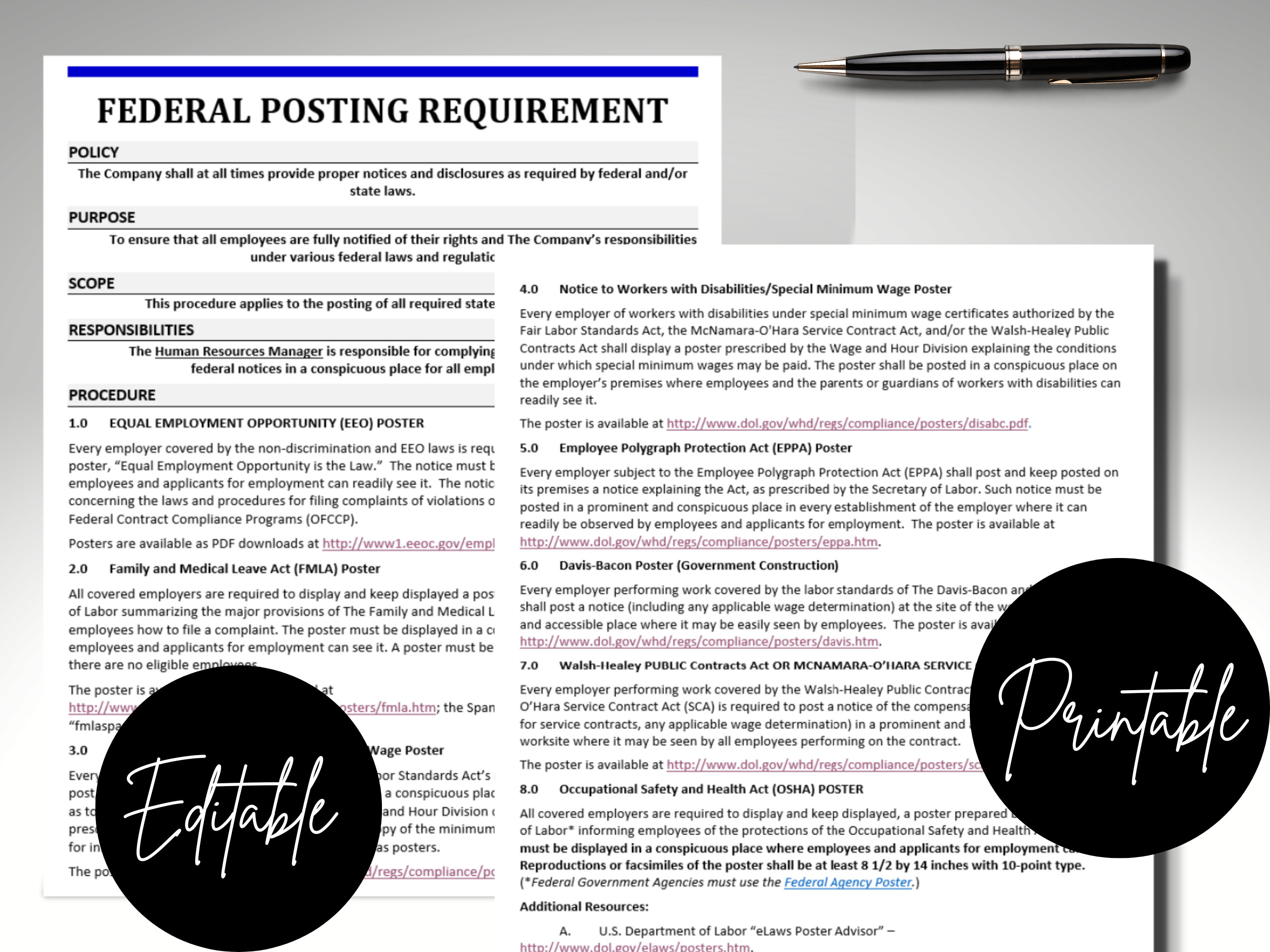Federal Workplace Posting Requirements Template: HR Compliance (MS Word ...