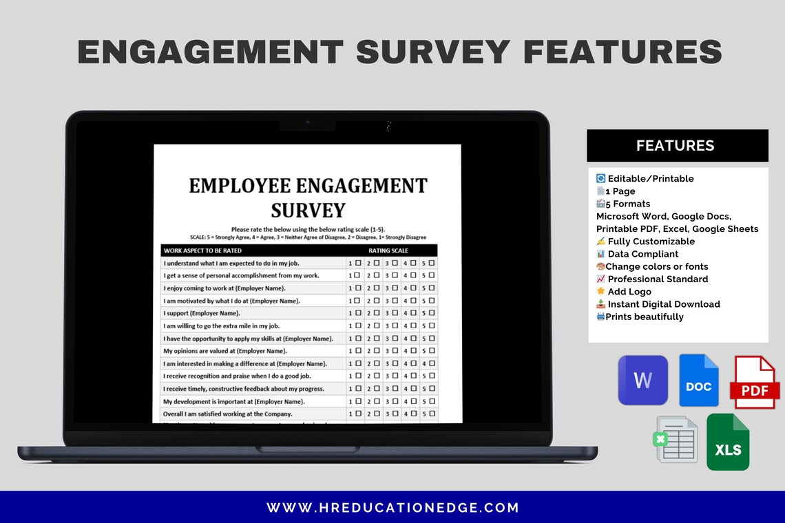 Employee Engagement Survey Template: HR Feedback Form (digital Download ...
