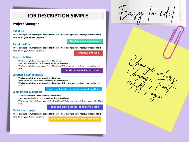 Editable Job Description Template: HR Form (word) - Etsy