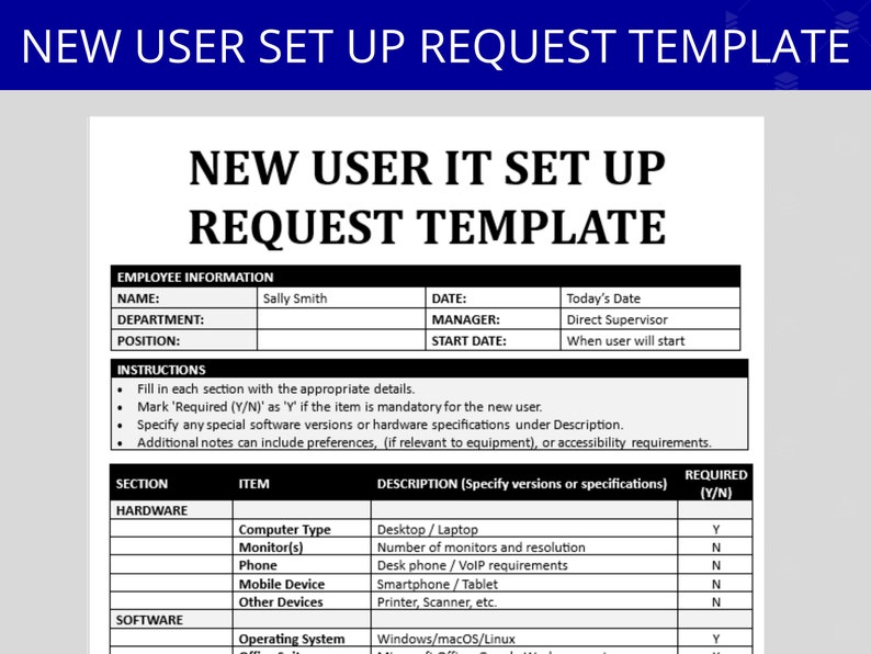 New User IT Setup Request Template: HR Onboarding (digital Download) - Etsy
