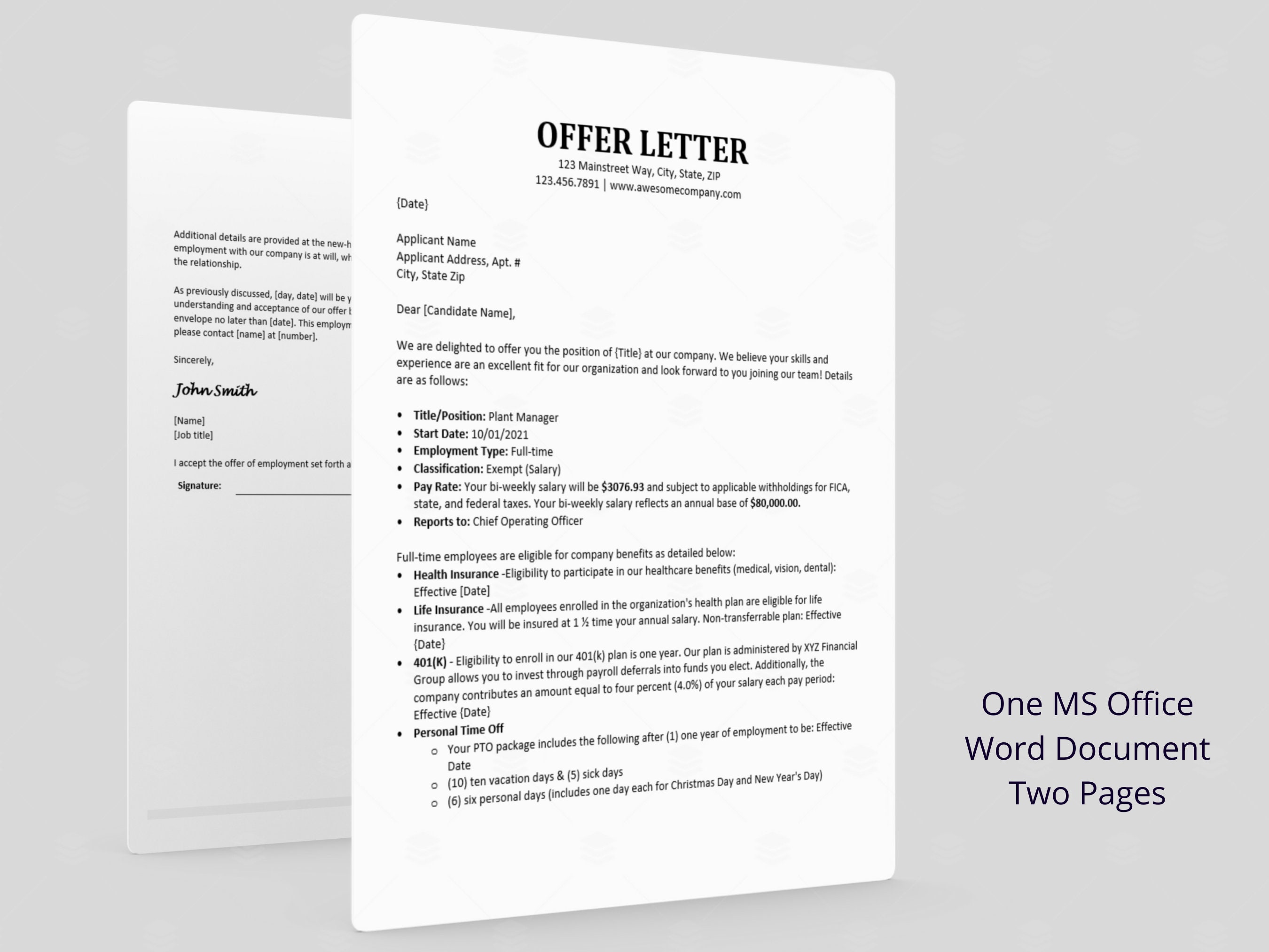 Plantilla de carta de oferta de trabajo / MS Editable Word / - Etsy México