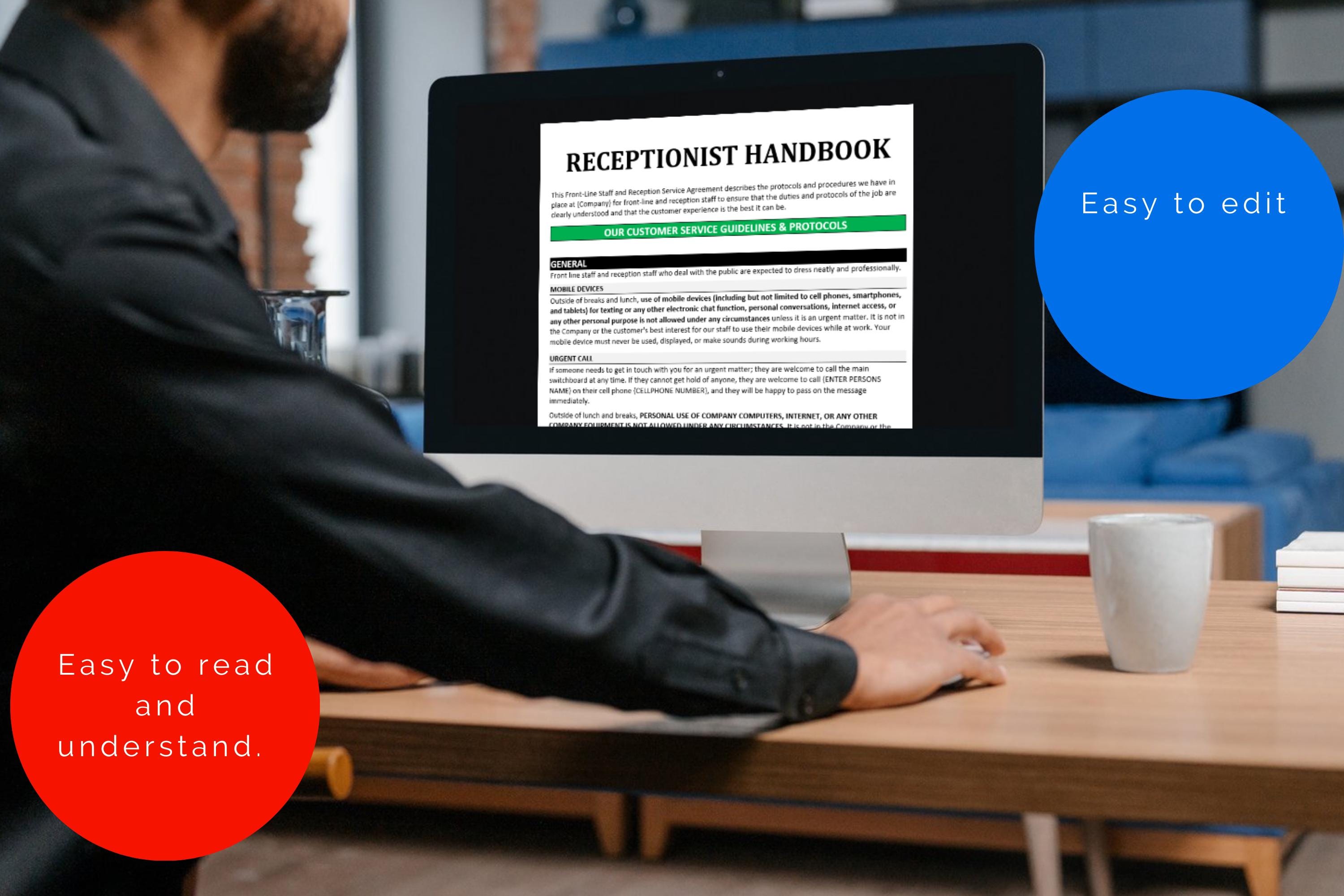 Receptionist Handbook Template: Front Desk Training Guide (word, Google ...