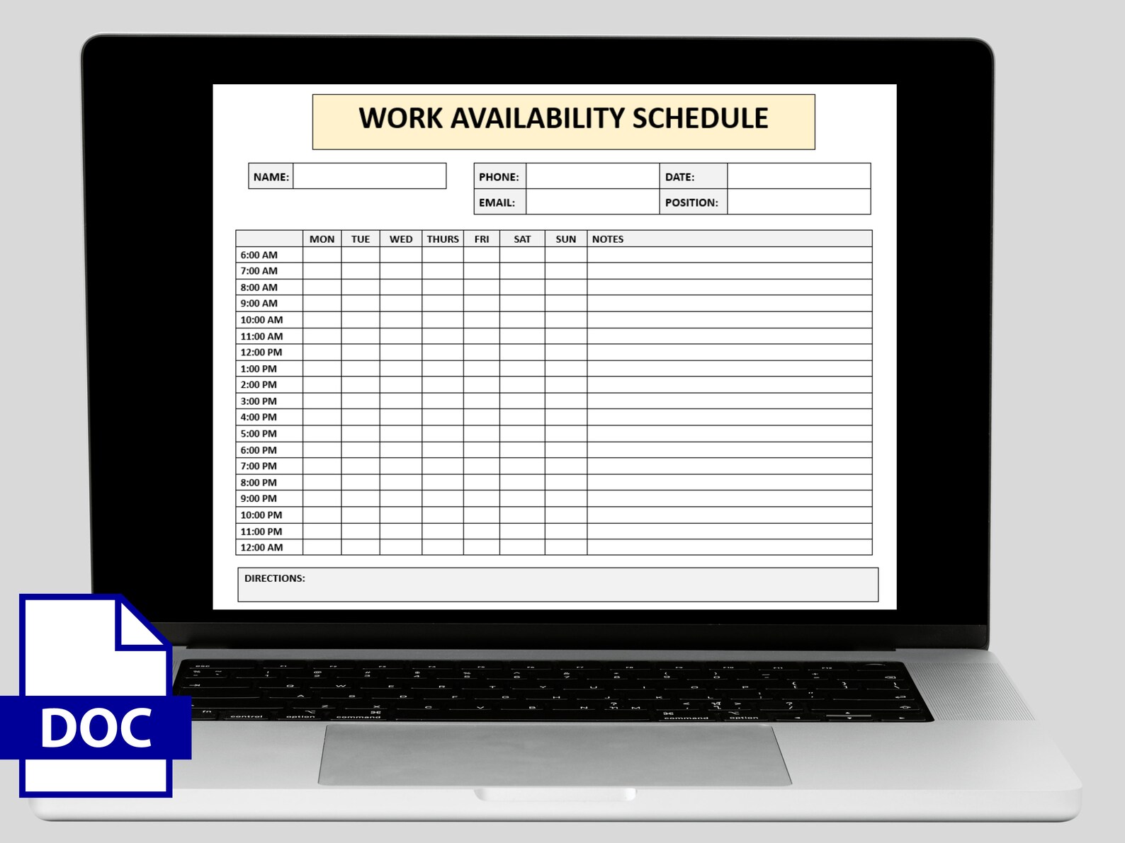 Employee Availability Form: Weekly & Hourly Schedule Template Work ...