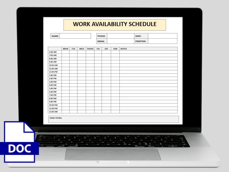 Employee Availability Form: Weekly & Hourly Schedule Template Work ...