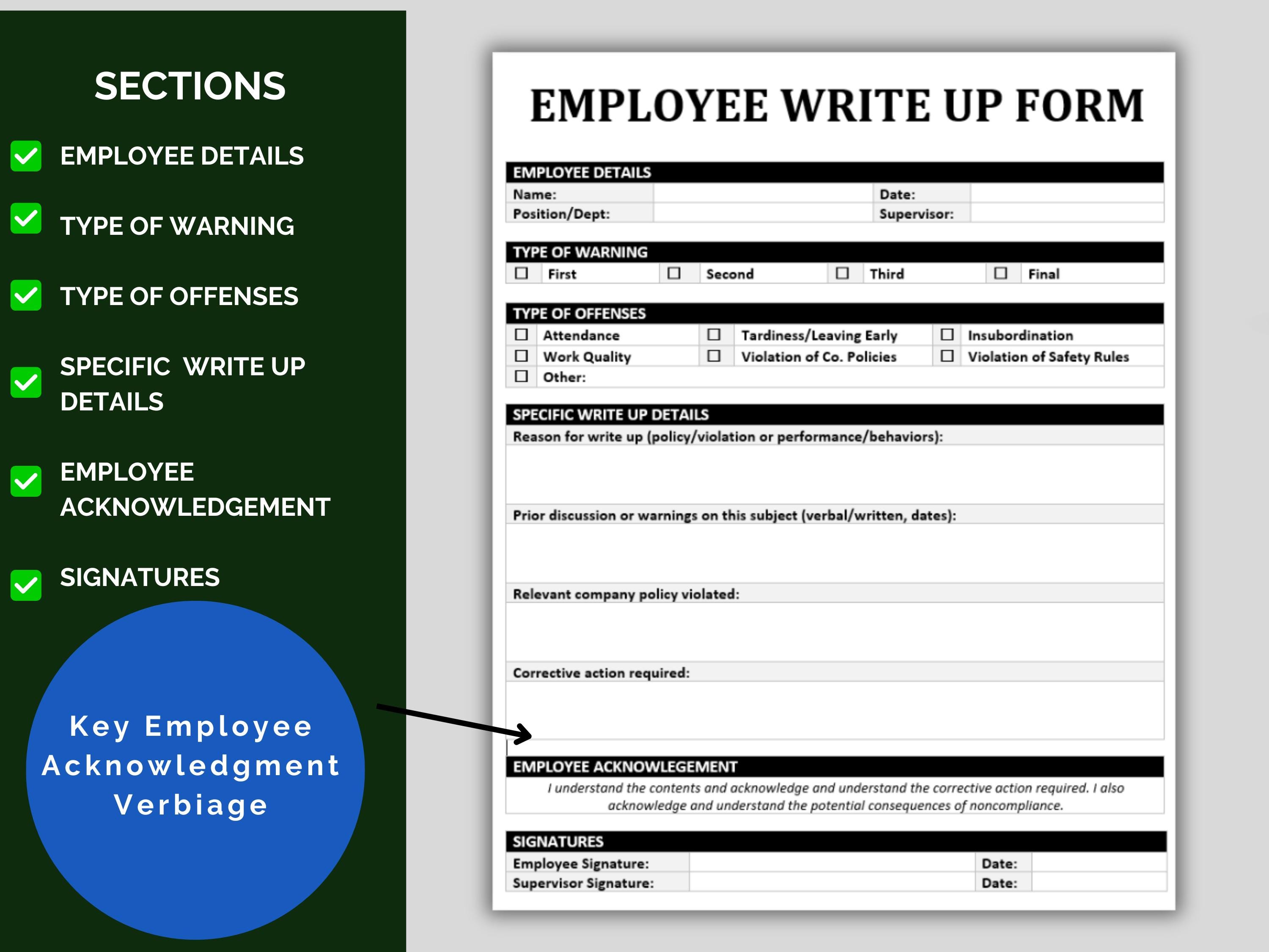 Employee Write up Form: Disciplinary Action Template (word, Google Docs ...