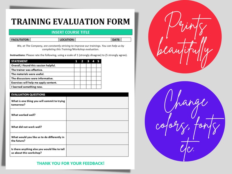 Training Evaluation Form Template | HR Training Feedback | Editable MS ...
