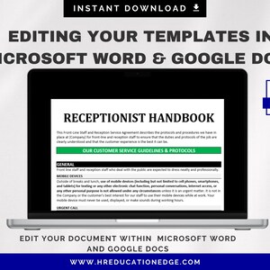 Receptionist Handbook Template: Front Desk Training Guide (word, Google ...