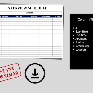 Interview Schedule Template: Editable HR Form (digital Download) - Etsy
