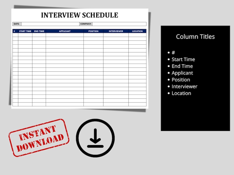 Interview Schedule Template: Editable HR Form (digital Download) - Etsy