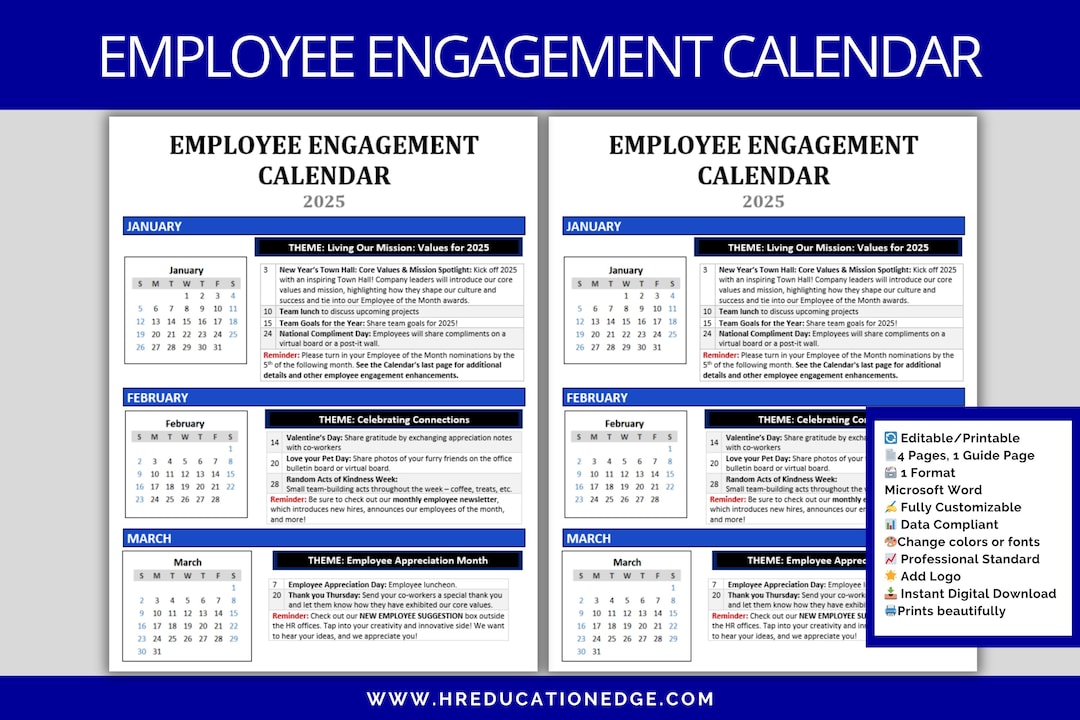 2025 Employee Engagement Calendar: HR Staff Recognition Template (digital Download) - Etsy