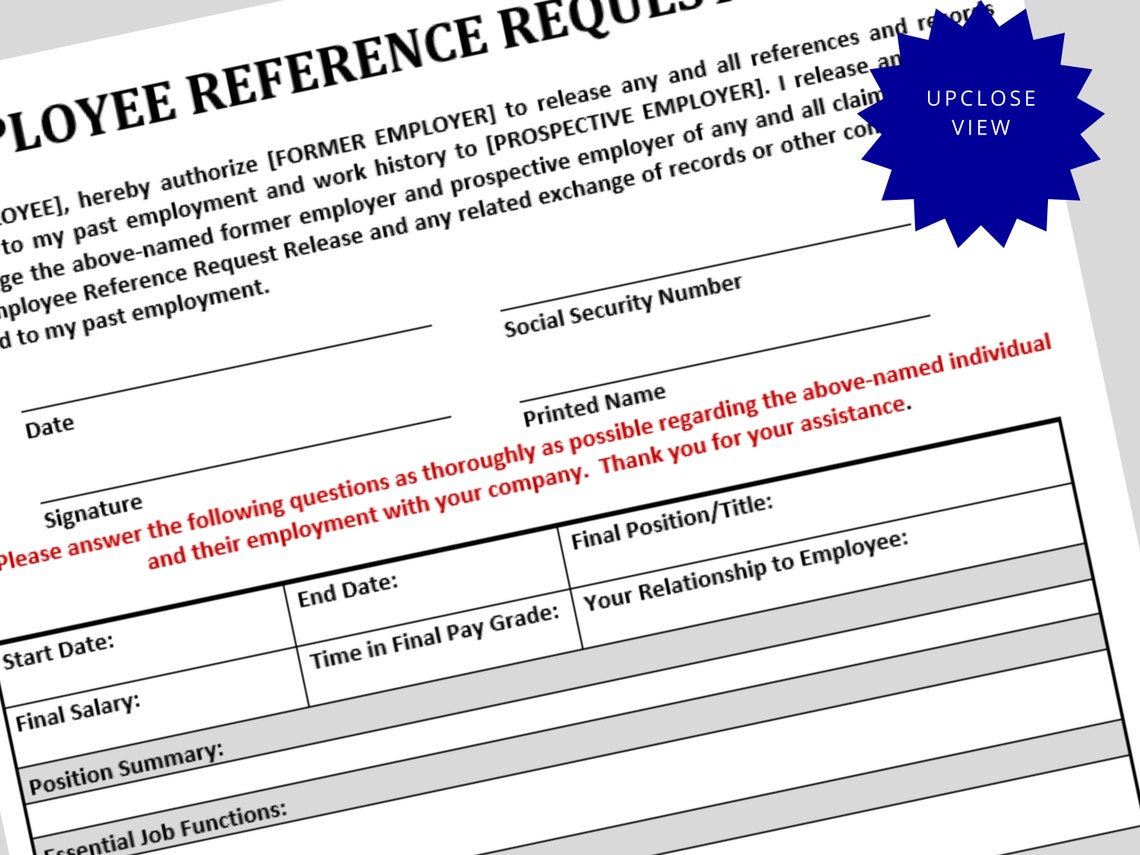 Employee Reference Request Release HR Template MS Word Editable Form - Etsy
