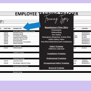 Employee Training Tracker: HR Excel Template (printable) - Etsy