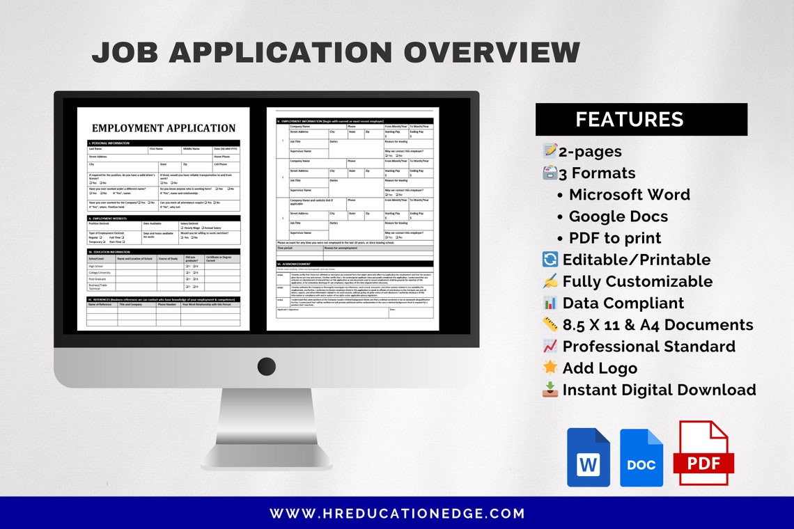 Job Application Form: Employee Application Template (digital Download ...
