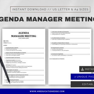 Manager Meeting Agenda Template: HR, Operations, KPI (editable Word ...