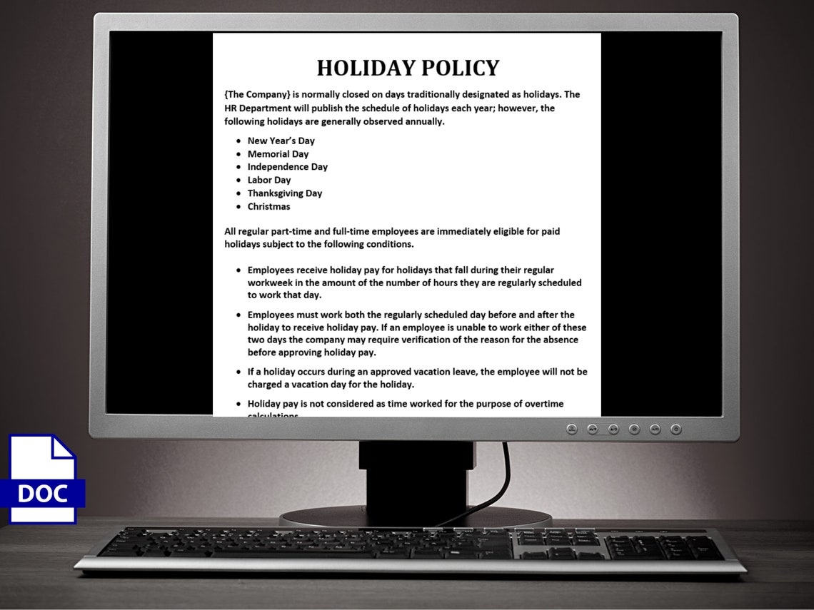 Holiday Policy Template Editable HR Form Human Resource Form Employee ...