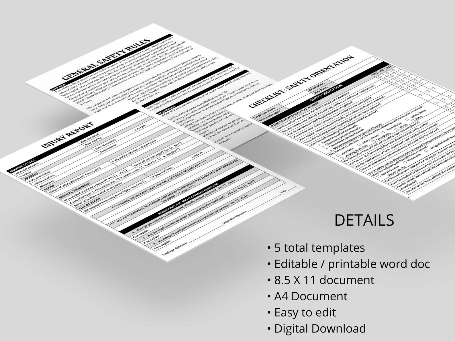 Essential Safety Templates HR Bundle Editable MS Word OSHA - Etsy