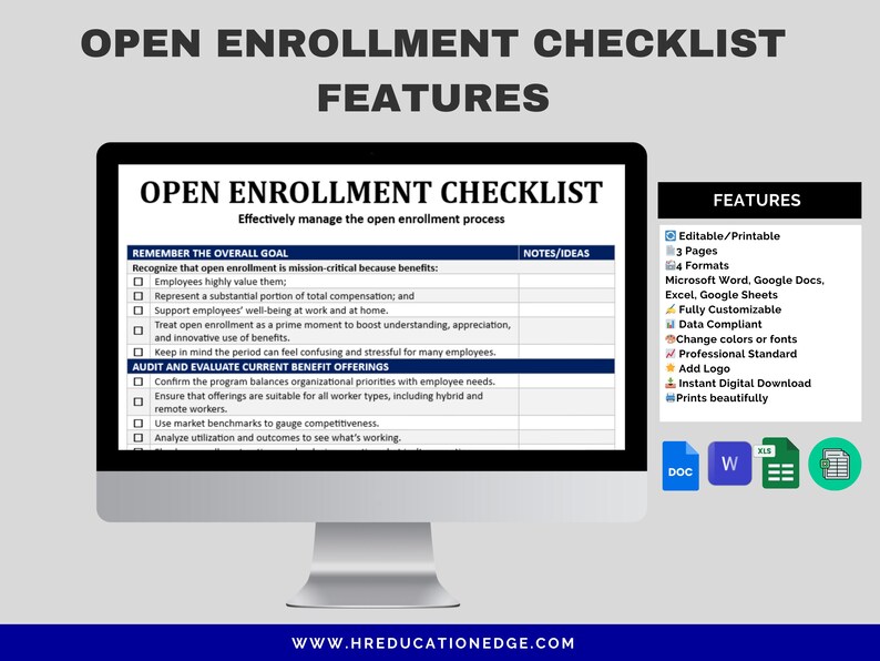 Open Enrollment Checklist: HR Employee Benefits Enrollment Process Template (word, Excel, Google ...