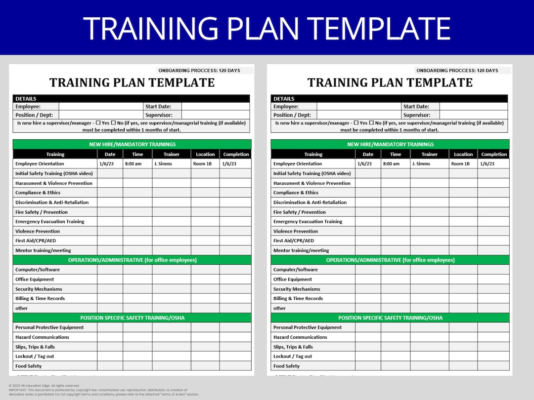 New Hire Training Plan Template Employee Onboarding Process Training ...