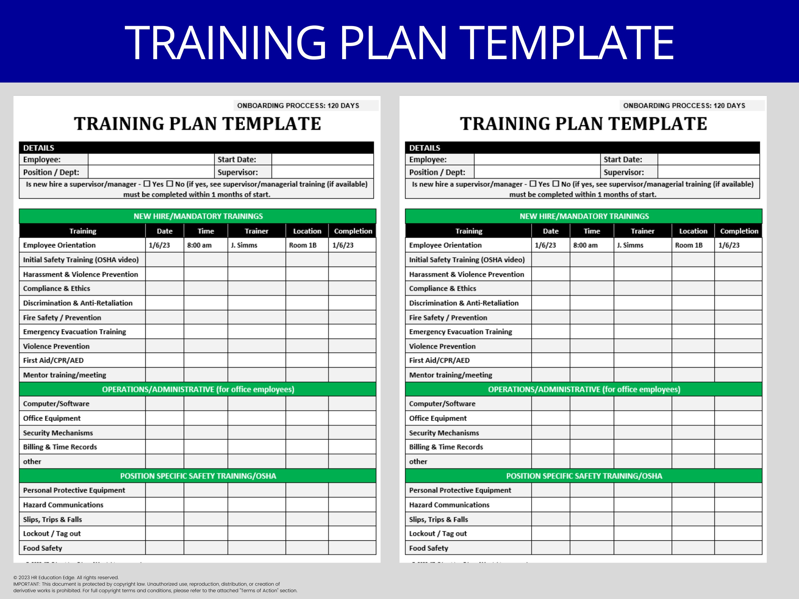 Training Plan Template Employee Training Training Tracker HR Checklist ...