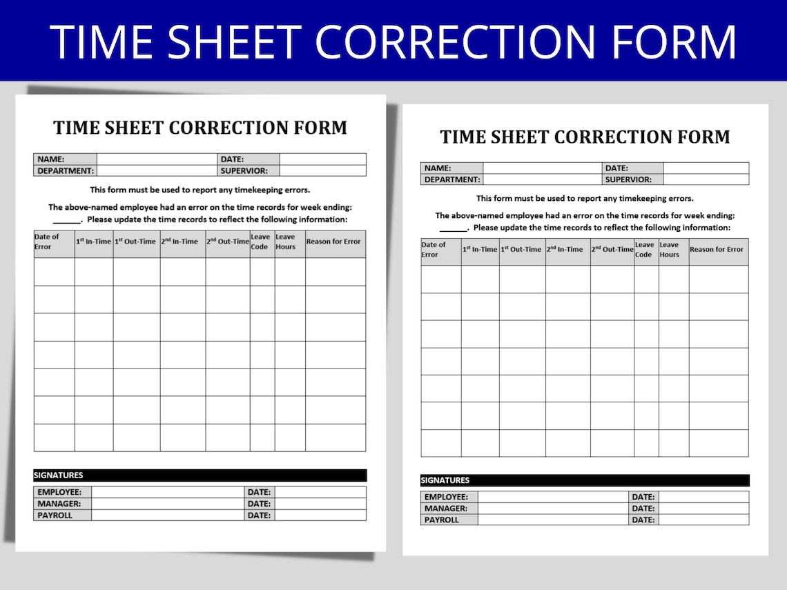Time Sheet Correction Form: Employee Time Sheet Correction Missed Punch ...