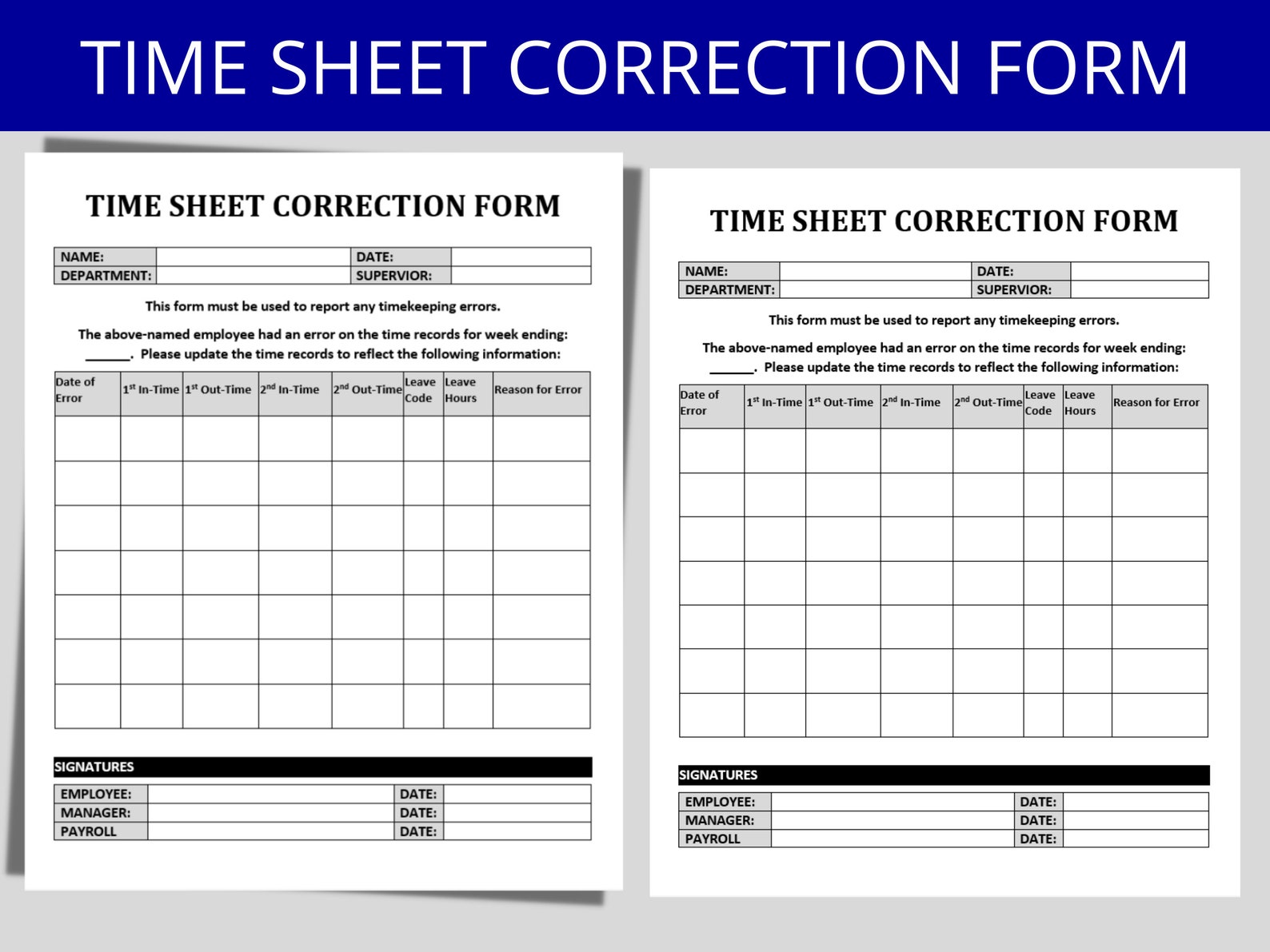 Time Sheet Correction Form: Employee Time Sheet Correction Missed Punch ...