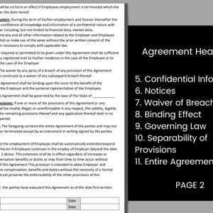 Editable Employment Agreement Template: HR Contract (digital Download ...