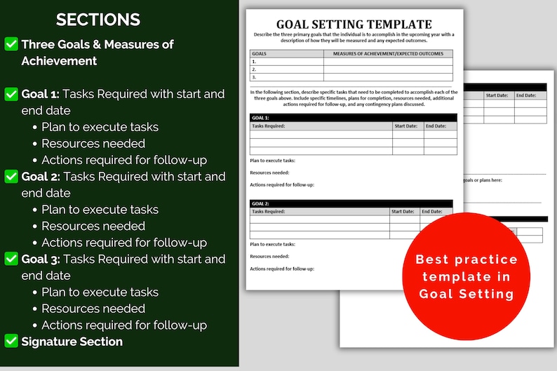 Employee Goal Setting Worksheet: Performance Review HR Template ...