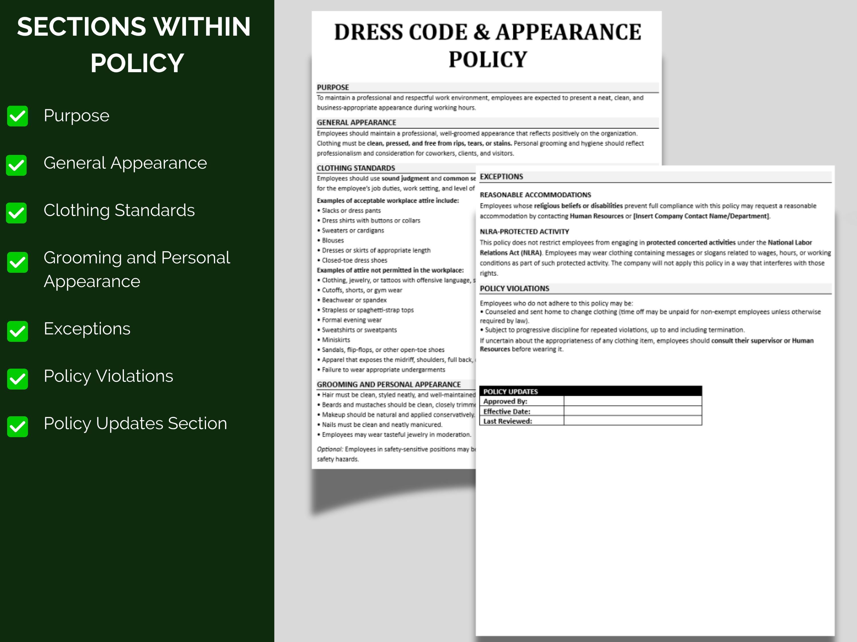 Dress Code & Appearance Policy Template: Employee Handbook (digital ...