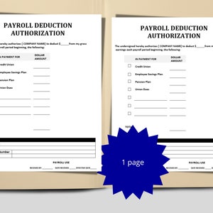 Payroll Deduction Authorization Form | Editable MS Word Template - Etsy