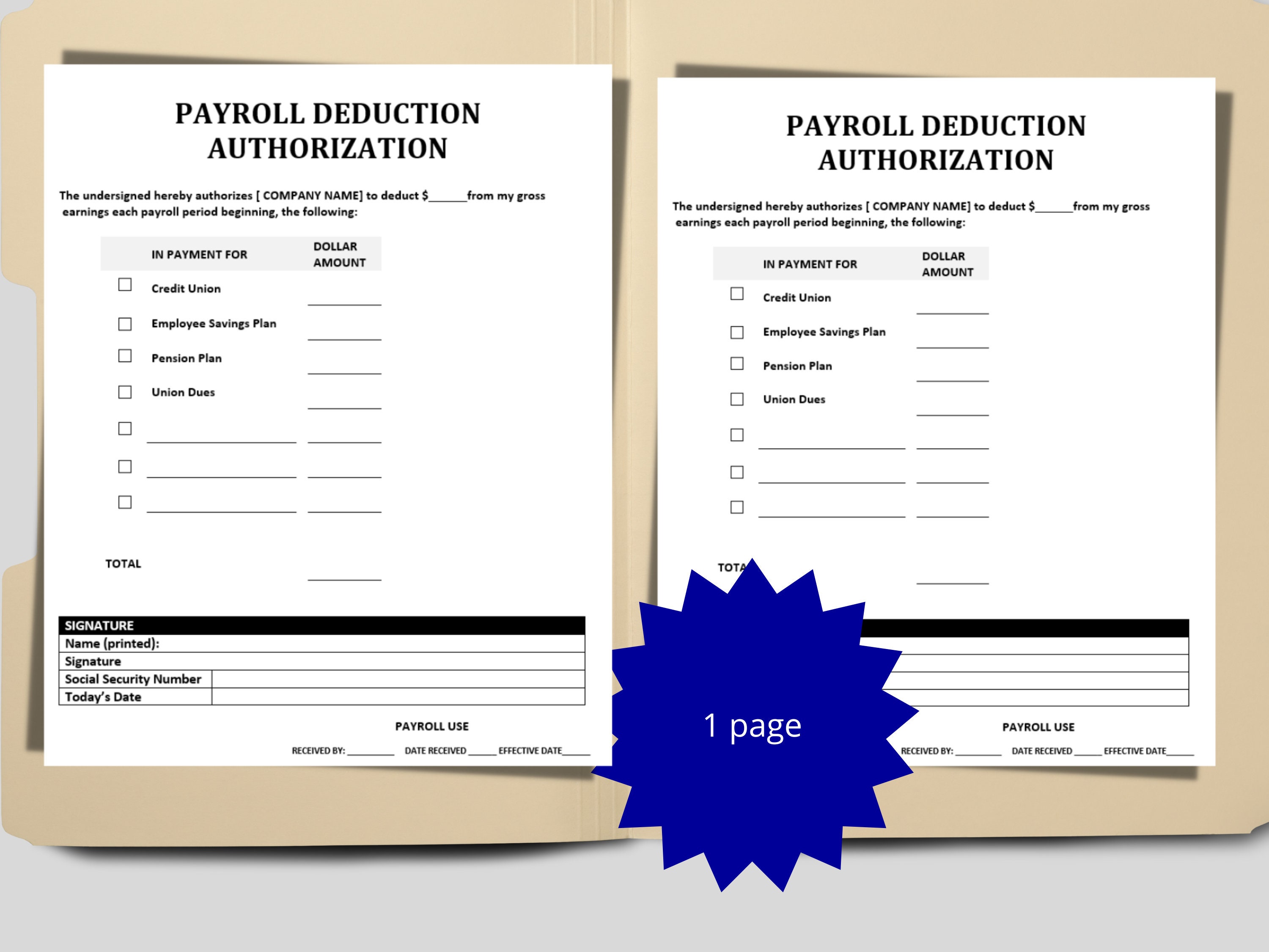 Payroll Deduction Authorization Form Editable MS Word Template - Etsy