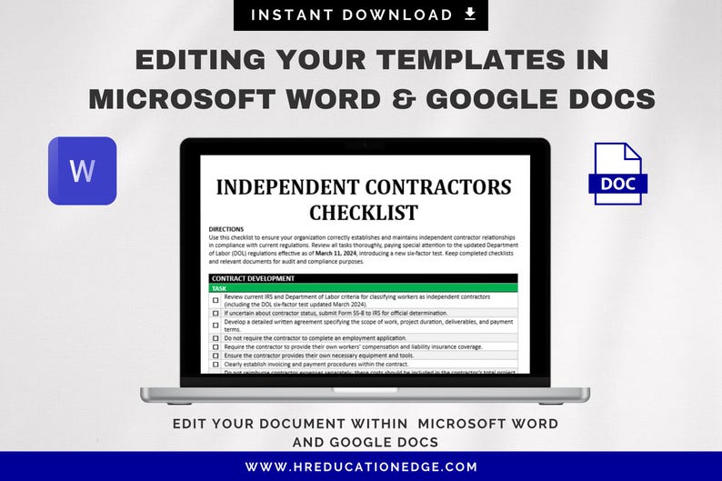 Independent Contractor Checklist: HR Compliance Template (digital ...