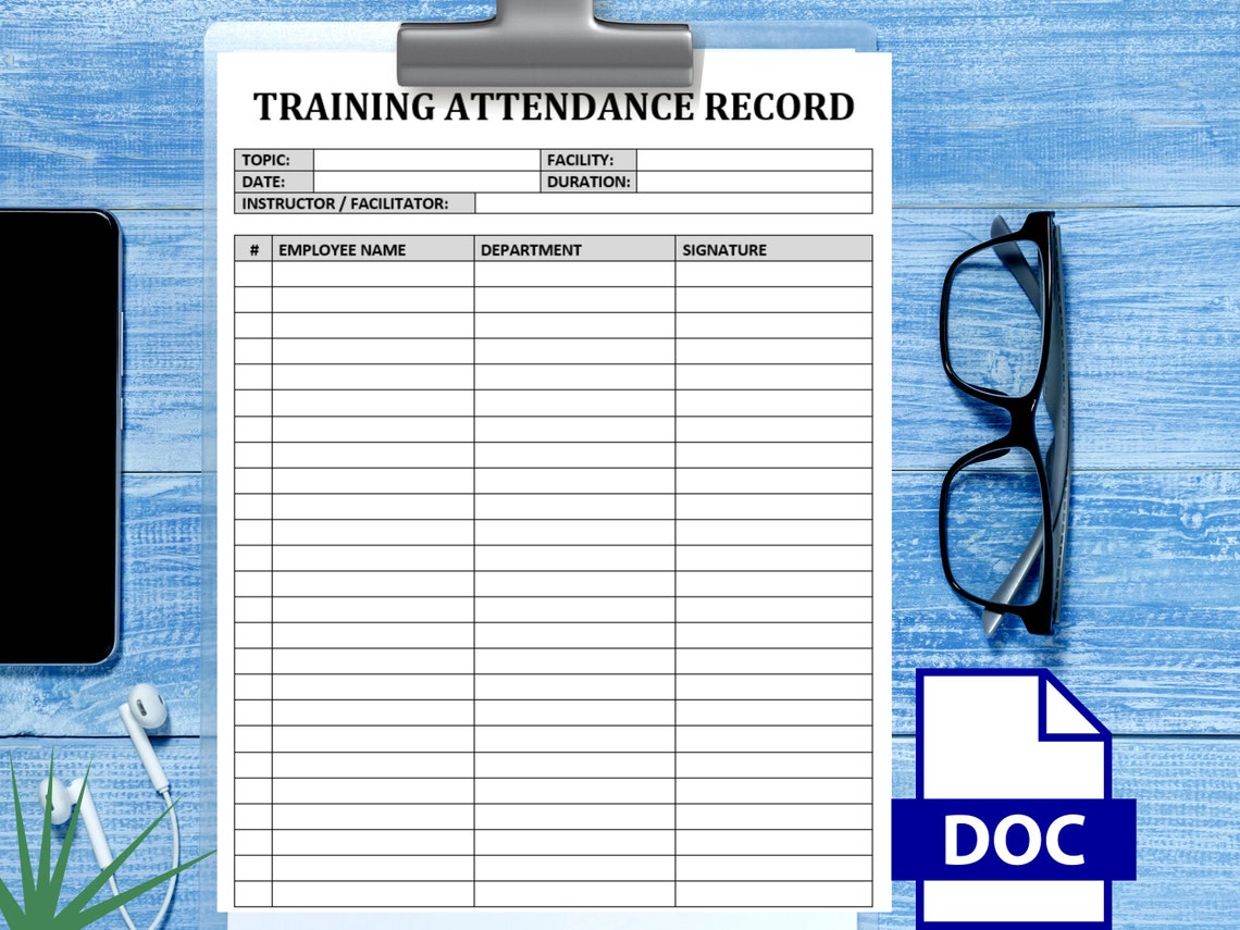 Training Attendance Record Template: Editable HR Form (MS Word) - Etsy