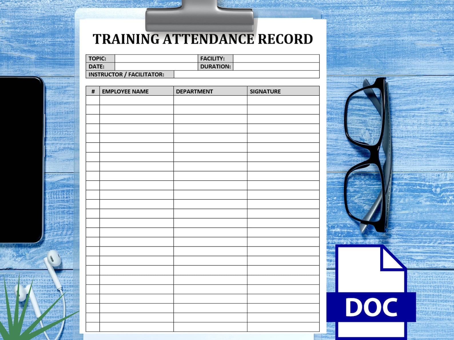 Training Attendance Template HR Templates Editable MS Word Human ...