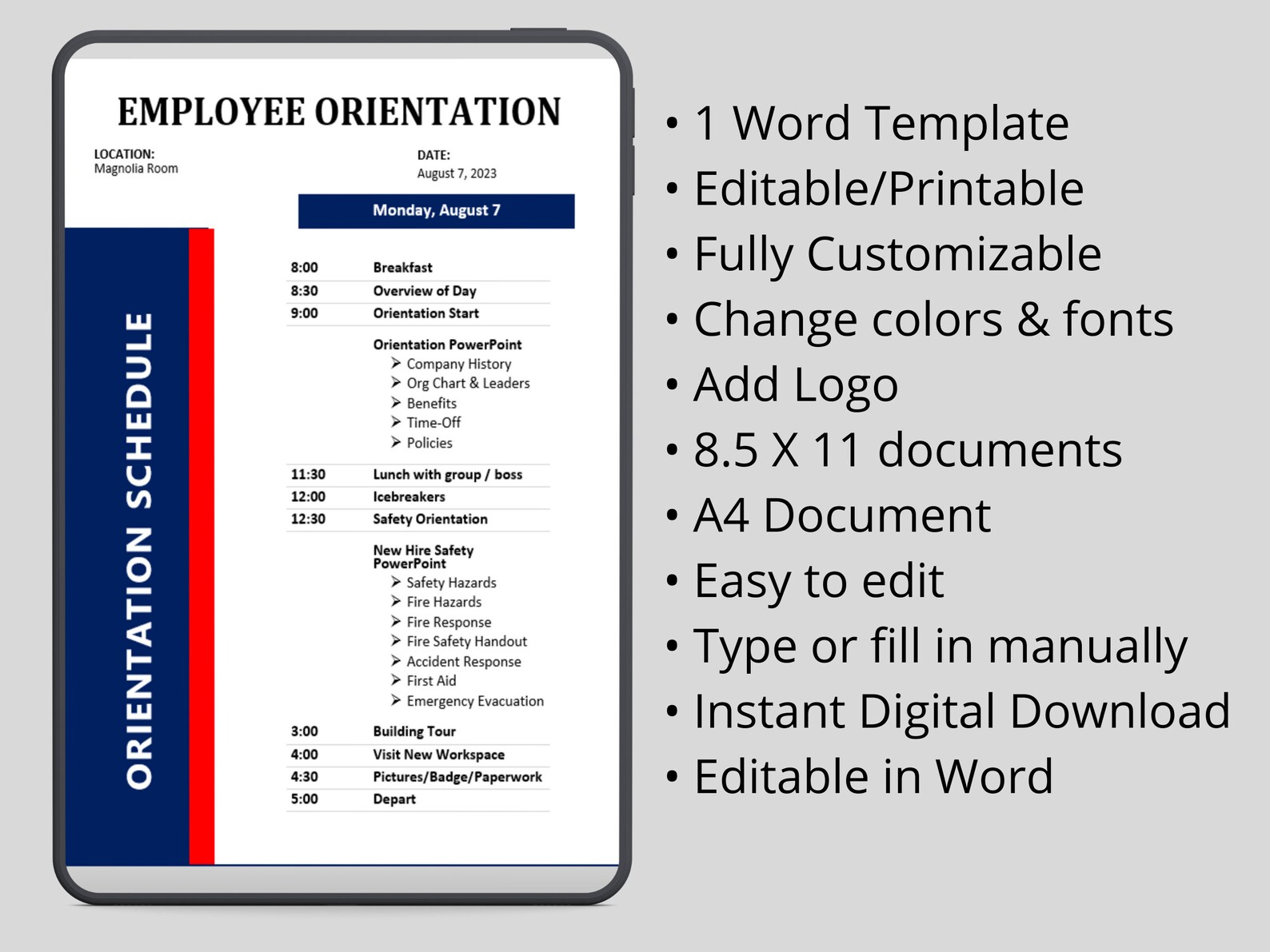 Employee Orientation Schedule Template New Hire Orientation Employee ...