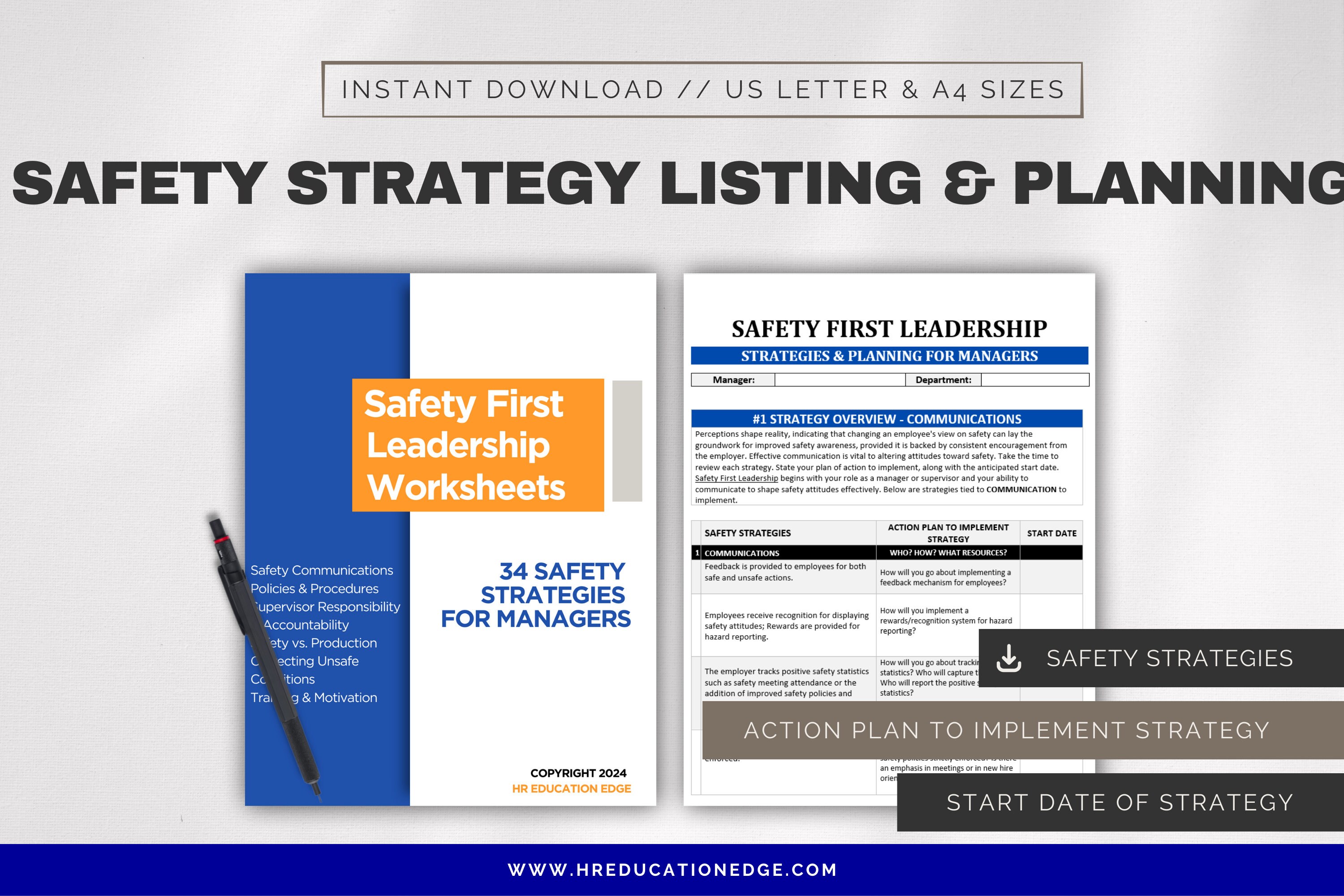 Safety First Leadership Worksheets: Manager Safety Strategies W/action ...