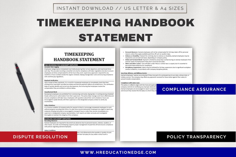 Timekeeping Policy: Employee Handbook HR Compliance Employment Law ...